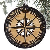 Compass Engraved Natural Wood Ornament
