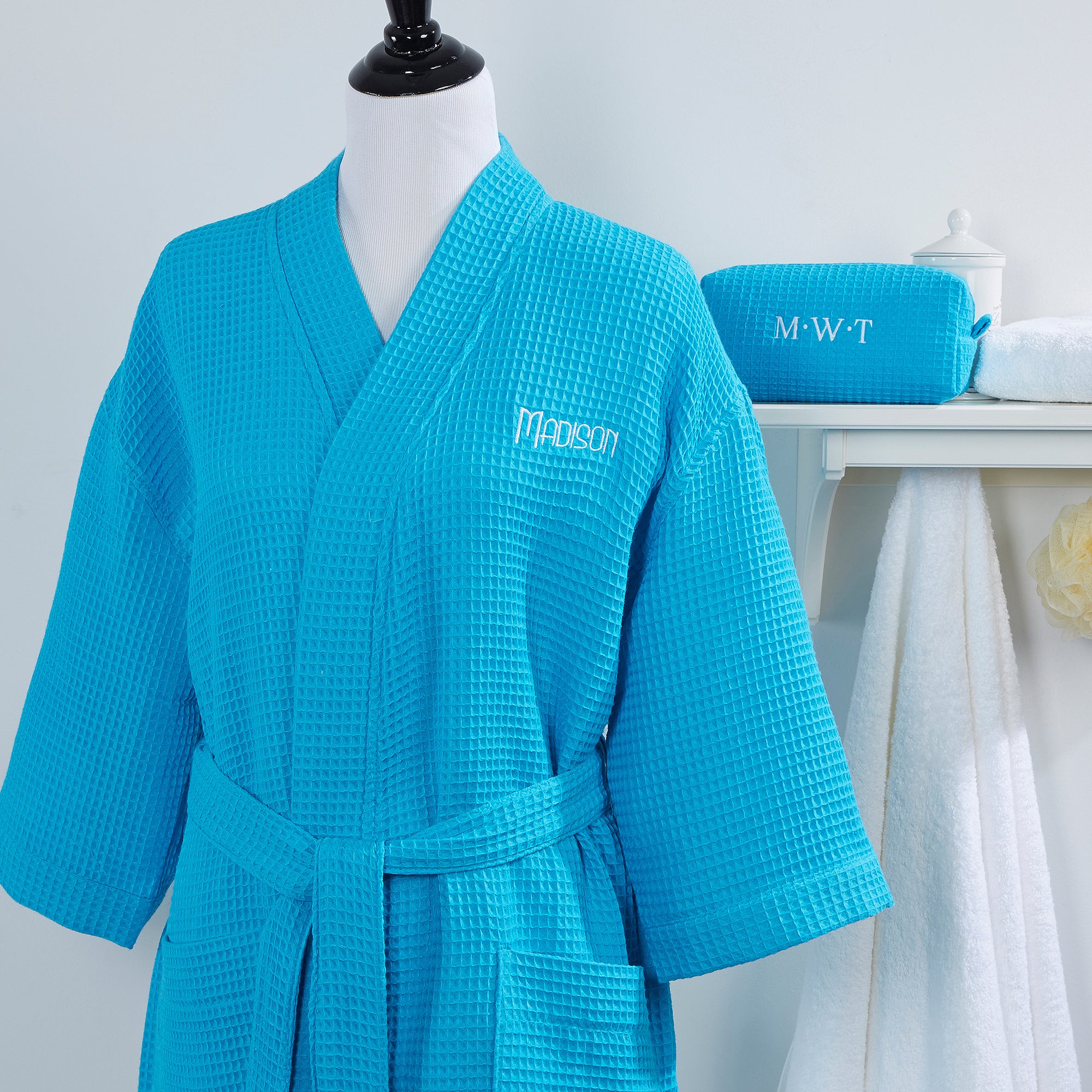 14396 - Embroidered Aqua Robe & Makeup Bag