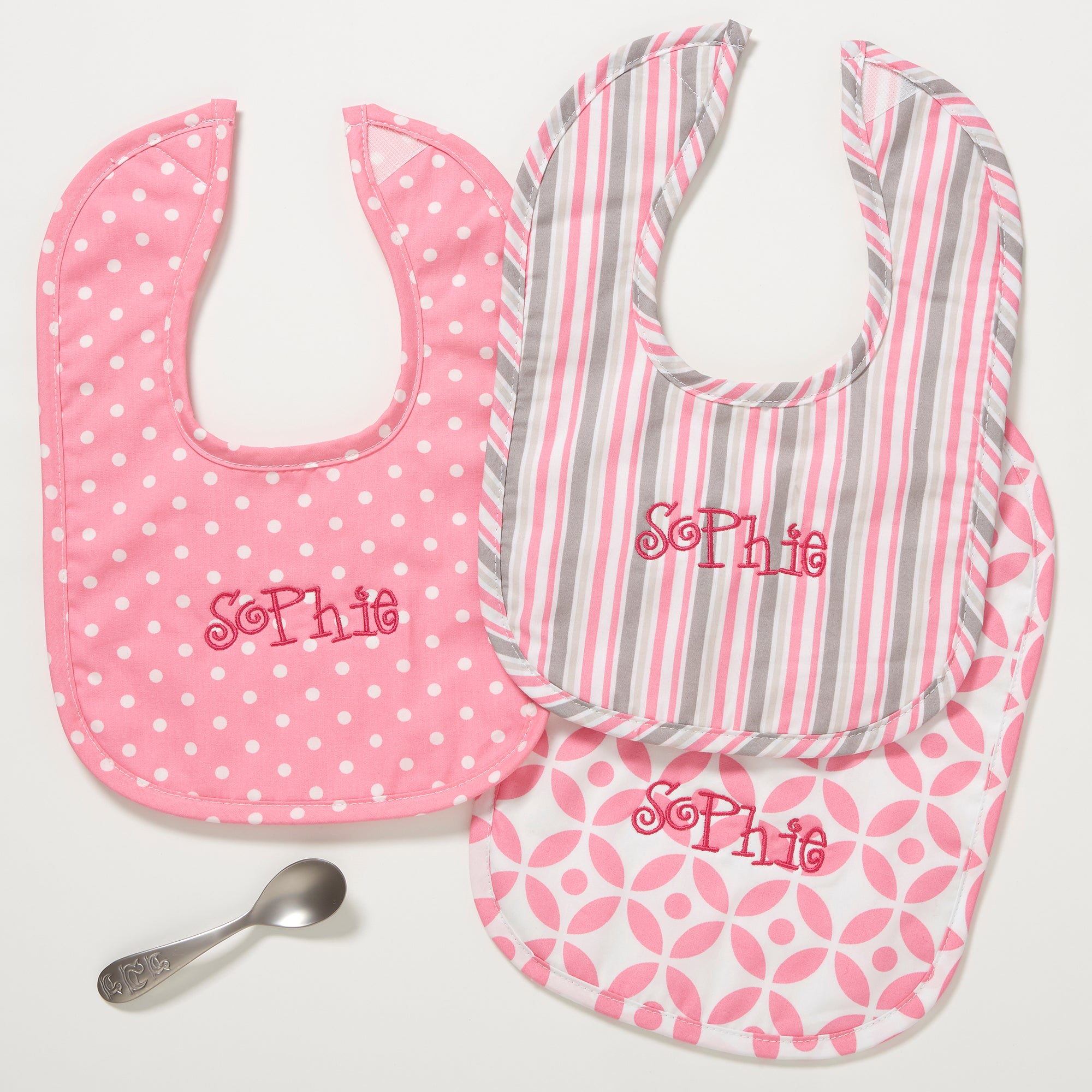 14612 - Pretty In Pink Personalized Baby Bib - Set of 3