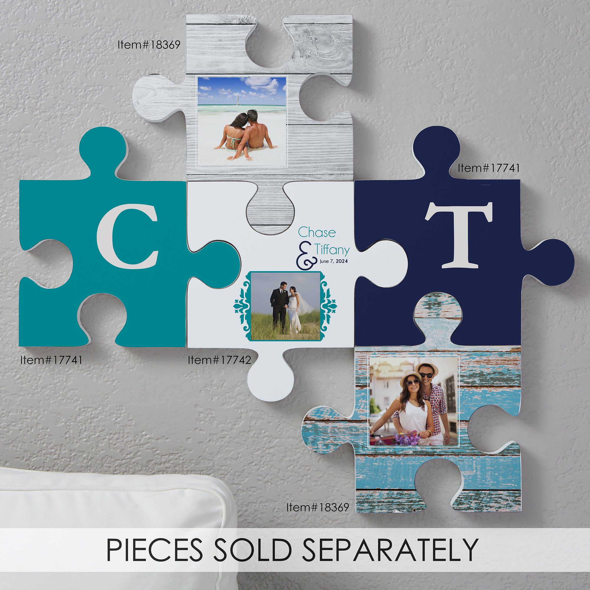 18369 - Personalized Photo Puzzle Piece Wall Décor- Wood Textures
