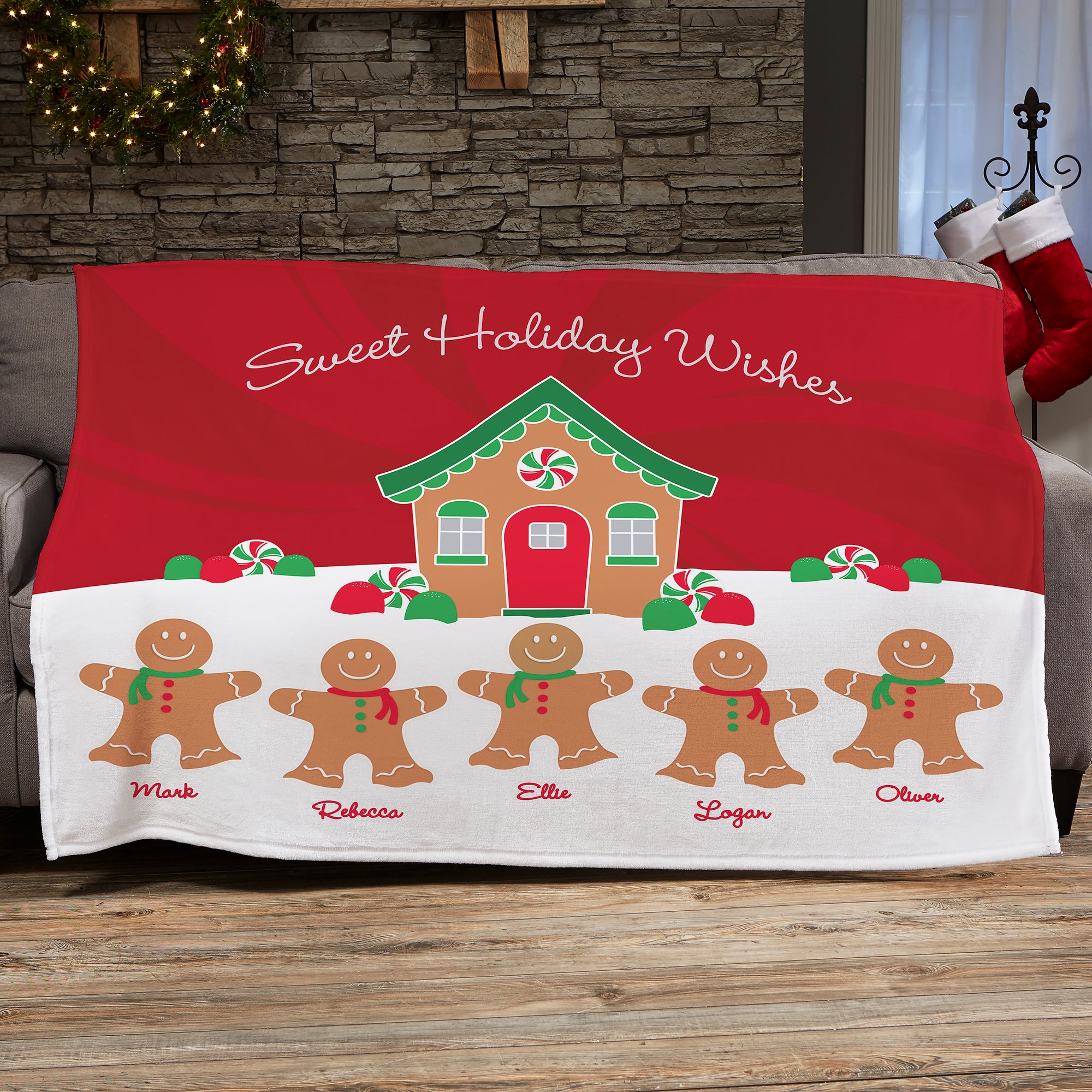 21538 - Gingerbread Family Personalized Blanket