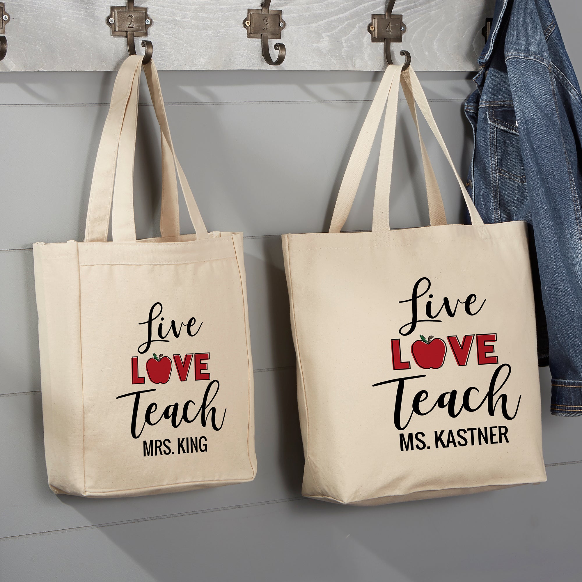 22608 - Live Love Teach Teacher Personalized Canvas Tote Bags