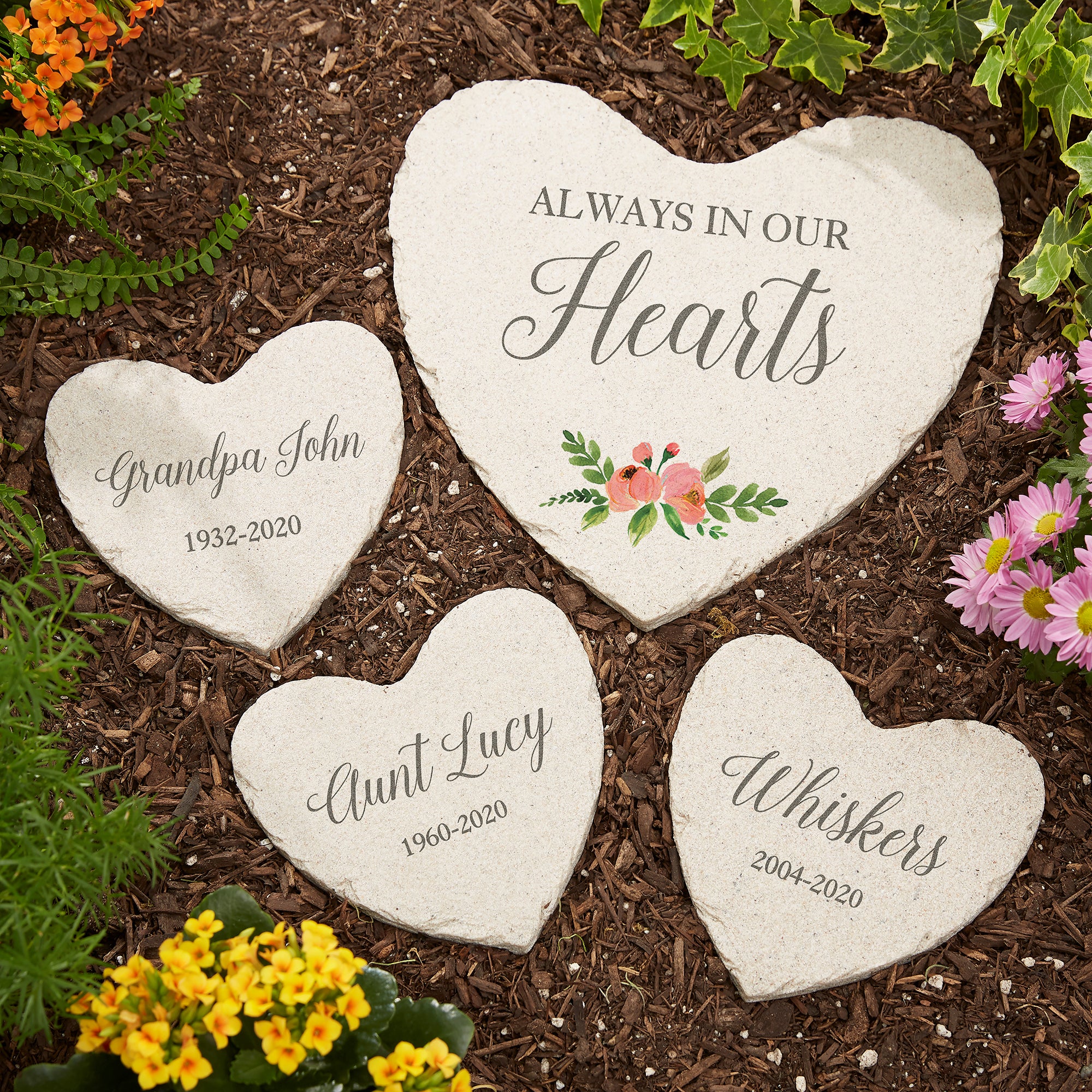 23111 - Memorial Garden Personalized Heart Garden Stones