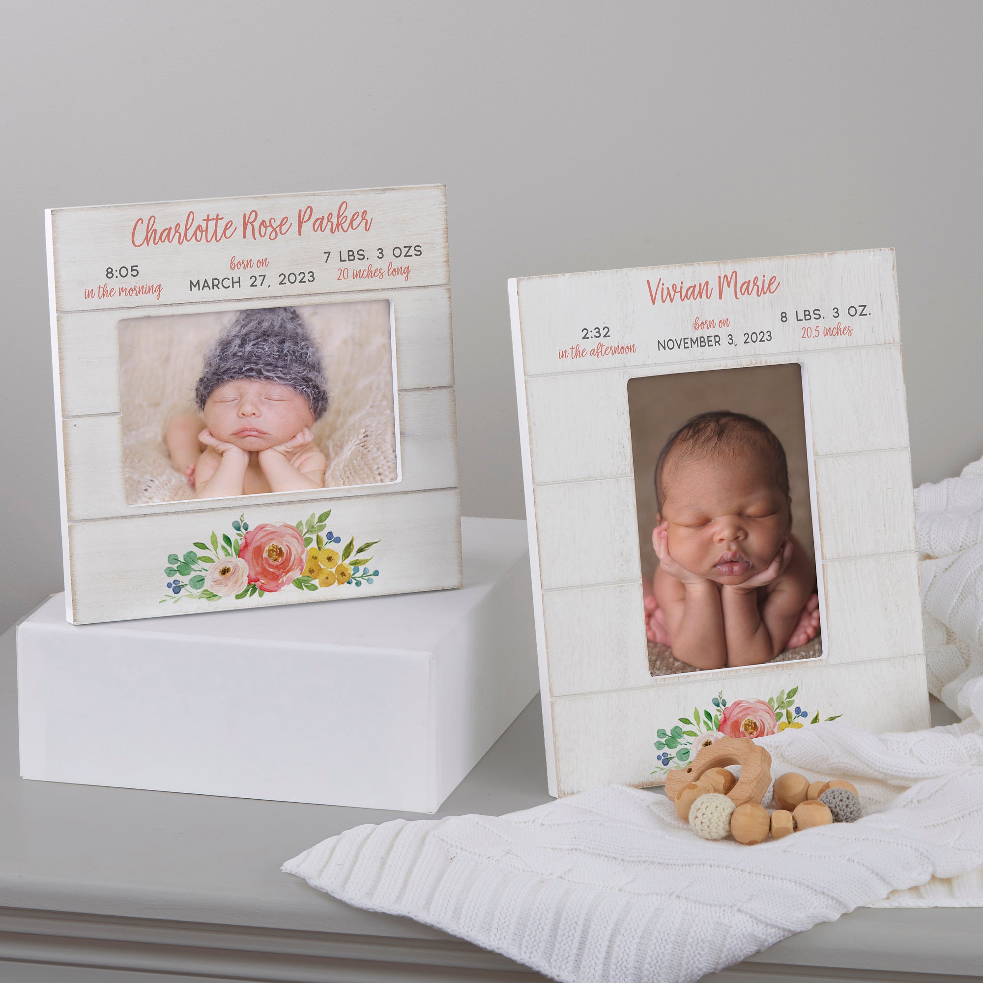 24002 - Floral Baby Girl Personalized Shiplap Frame