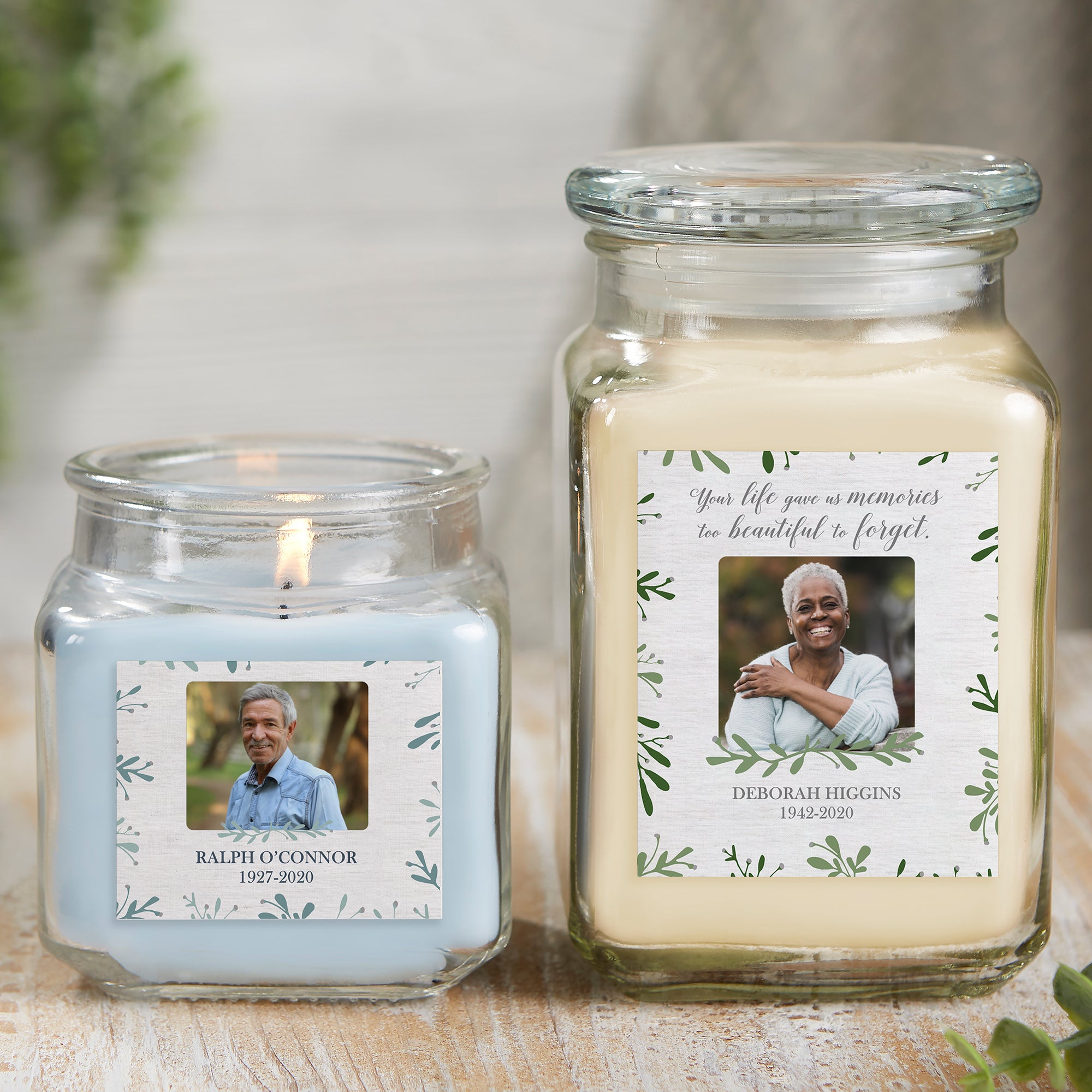 27218 - Botanical Memorial Personalized Scented Glass Photo Candle Jar