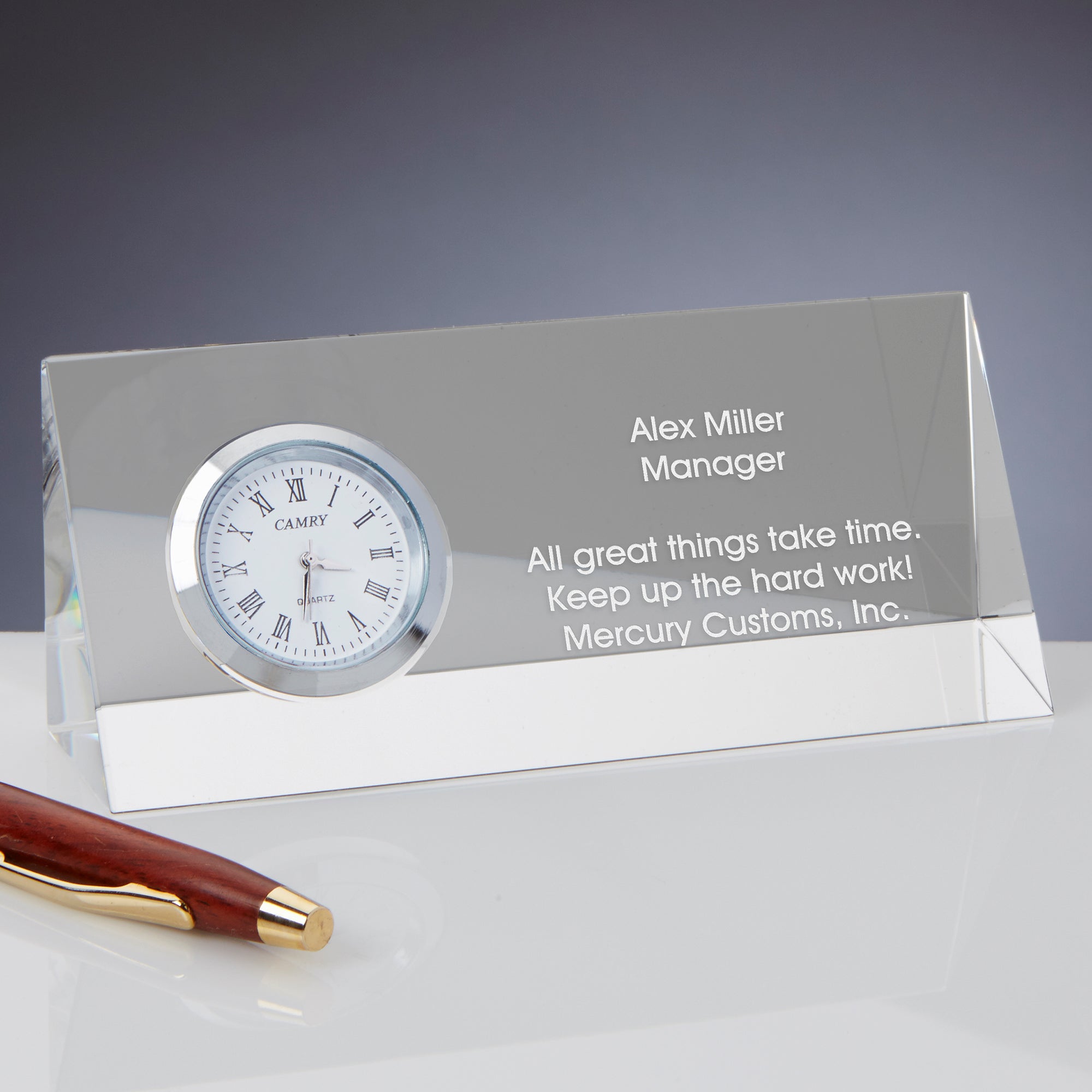 40988 - Engraved Message Crystal Desk Clock