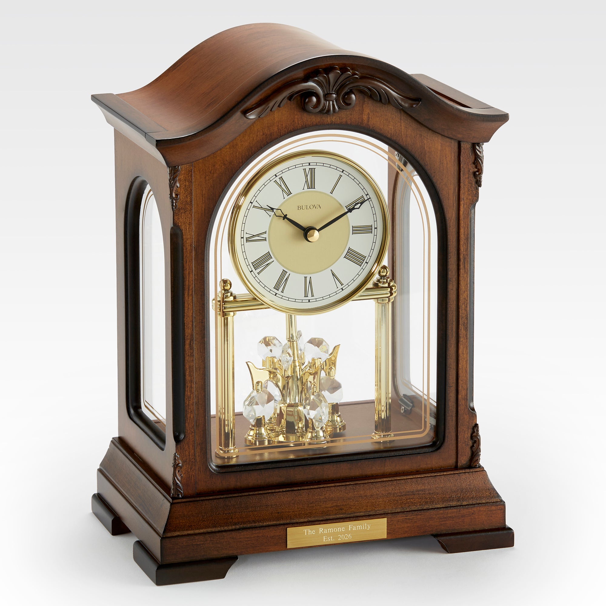 Engraved Bulova Durant Crystal Pendulum Milestone Clock | Corporate Gifts