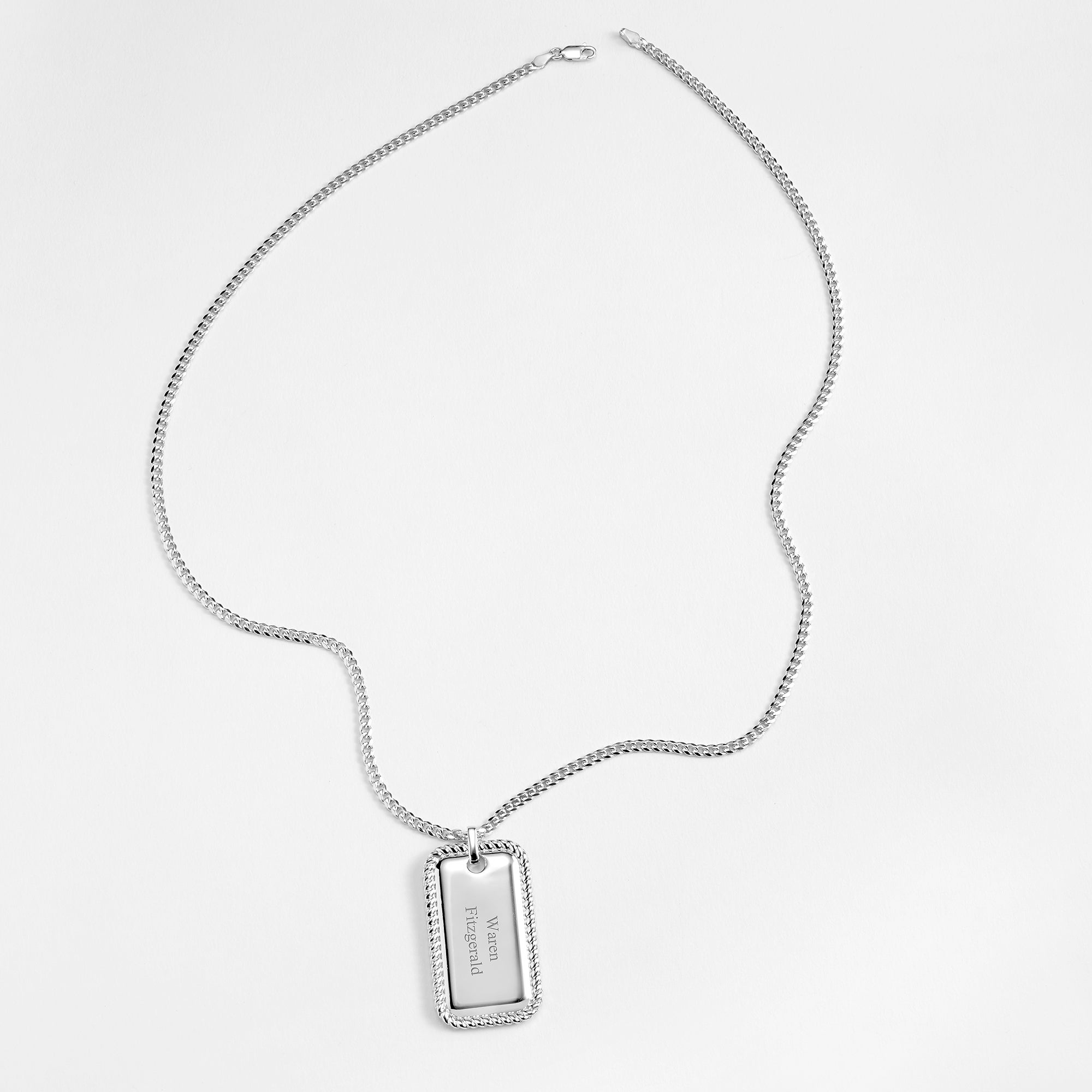 Engraved Sterling Silver Textured Edge Dog Tag Necklace | Corporate Gifts