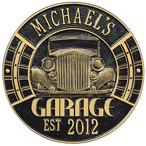 Personalized Vintage Car Aluminum Garage Plaque - Black And Gold
