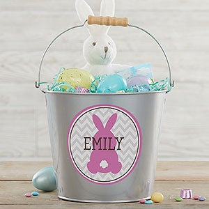 Easter Bunny Personalized Large Treat Bucket - Silver