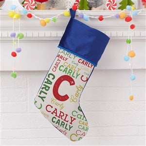 Name & Monogram Personalized Blue Christmas Stocking