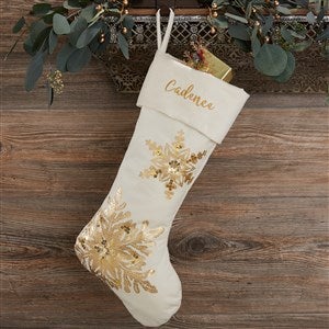 Glistening Snowflake Personalized Ivory Christmas Stocking