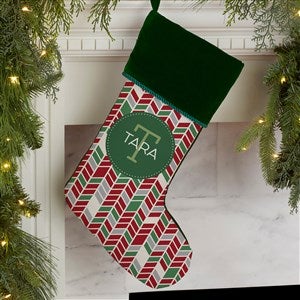 Geometric Pattern Personalized Green Christmas Stockings