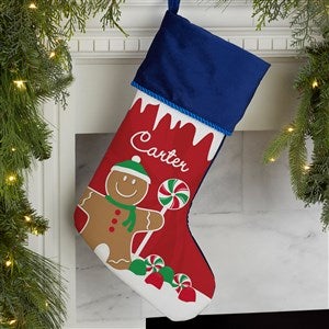 Gingerbread Characters Personalized Blue Christmas Stockings