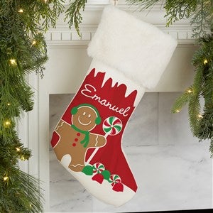 Gingerbread Characters Personalized Ivory Faux Fur Christmas Stockings