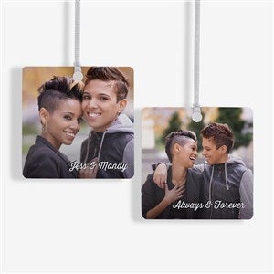 Cute Couple Photo Personalized Square Ornament- 2.75" Metal - 2 Sided