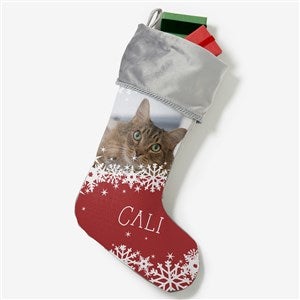 Snowflake Pet Personalized Grey Christmas Photo Stocking