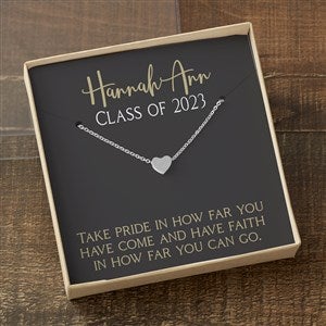 Graduation Silver Heart Necklace With Personalized Message Card