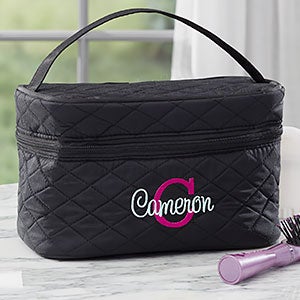 Playful Name Embroidered Quilted Train Case