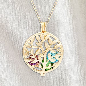 Family Tree Personalized Round Birthstone Locket - Gold