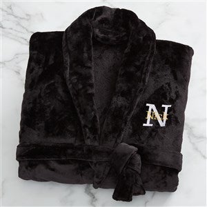 Playful Name Embroidered Fleece Robe - Black
