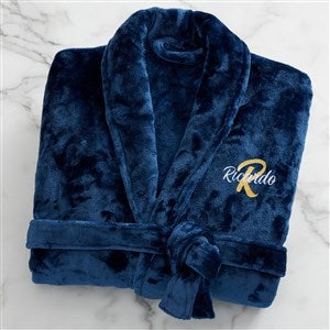 Playful Name Embroidered Fleece Robe - Navy