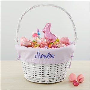 Personalized White Easter Basket With Drop-Down Handle - Lavender
