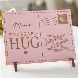 Personalized Wood Postcard - Sending Hugs -Pink Stain