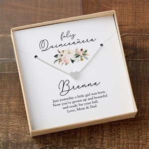 Quinceañera Silver Heart Necklace With Personalized Message Card