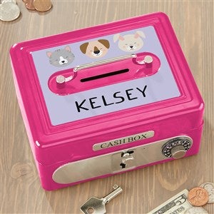 Animal Pals Personalized Cash Box- Hot Pink