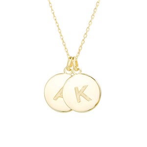 Engraved Gold Initial Disc Necklace - 2 Discs