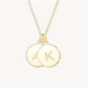 Engraved Gold Initial Disc Necklace - 2 Discs