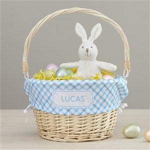 Rainbow Pattern Personalized Natural Easter Basket with Folding Handle