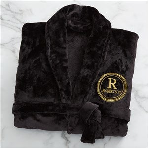 Gentleman's Seal Embroidered Fleece Robe- Black
