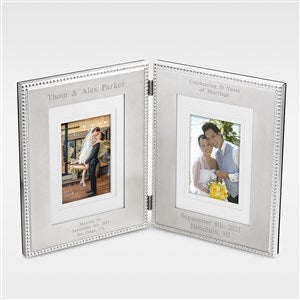 Engraved Beaded Anniversary Double Photo Picture Frame