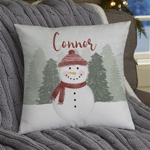 Watercolor Snowman Personalized Throw Pillow