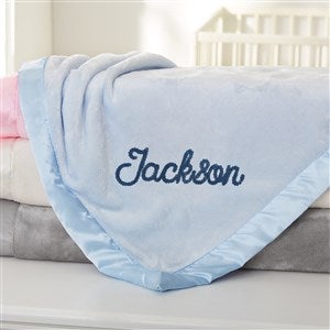 Modern Name Embroidered Blue Baby Blanket