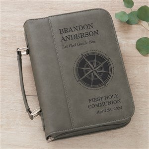 First Communion Compass Personalized Bible Cover-Charcoal Title: