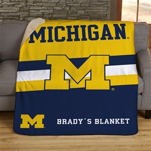 NCAA Stripe Michigan Wolverines Personalized 50x60 Sherpa Blanket