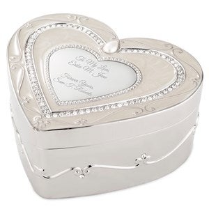 Engraved Heart Silver and Ivory Enamel Keepsake Box