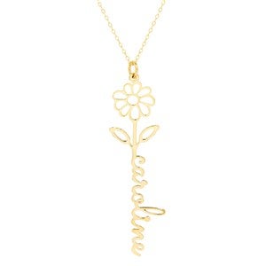 April Daisy Birth Flower Name Necklace - Gold