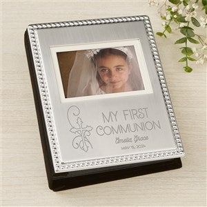 My First Communion Engraved Silver Beaded Mini Photo Album