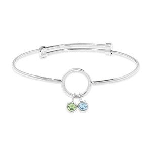 Custom Birthstone Charm Bangle Bracelet - 2 Stones