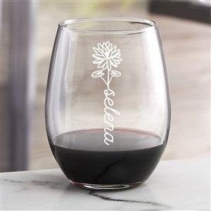 Birth Flower Name Engraved Wine Glass Collection