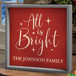All Is Bright Personalized Holiday LED Light Shadow Box - Grey - Large