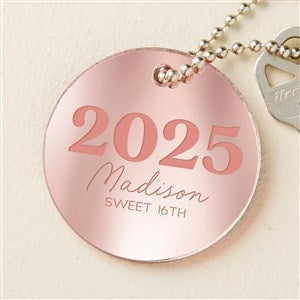 Birthday Year Personalized Rose Gold Mirrored Acrylic Keychain