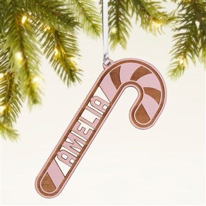 Candy Cane Personalized Wood Christmas Ornament - Pink