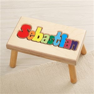 Rainbow Name Personalized Wood Puzzle Stool - Large