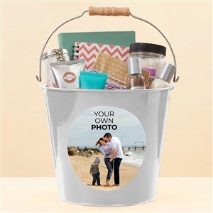 Your Own Photo Personalized Large Metal Bucket - White