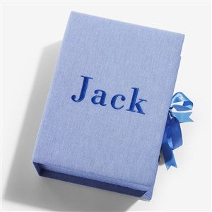 Personalized Medium Micro Striped Cotton Keepsake Box-Blue